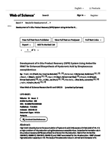 Development of In Situ Product Recovery (ISPR) system using Amberlite IRA67 for enhanced ...